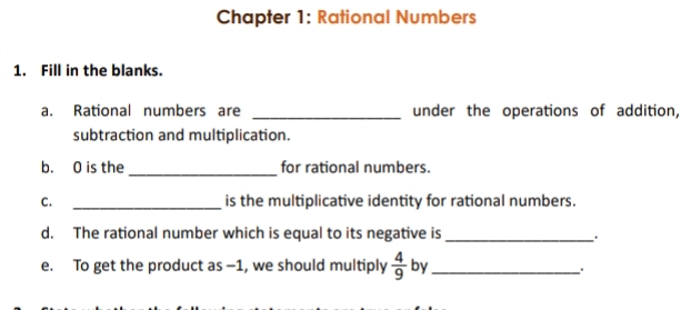 Solved Chapter 1: Rational Numbers Fill in the blanks. a. | Chegg.com