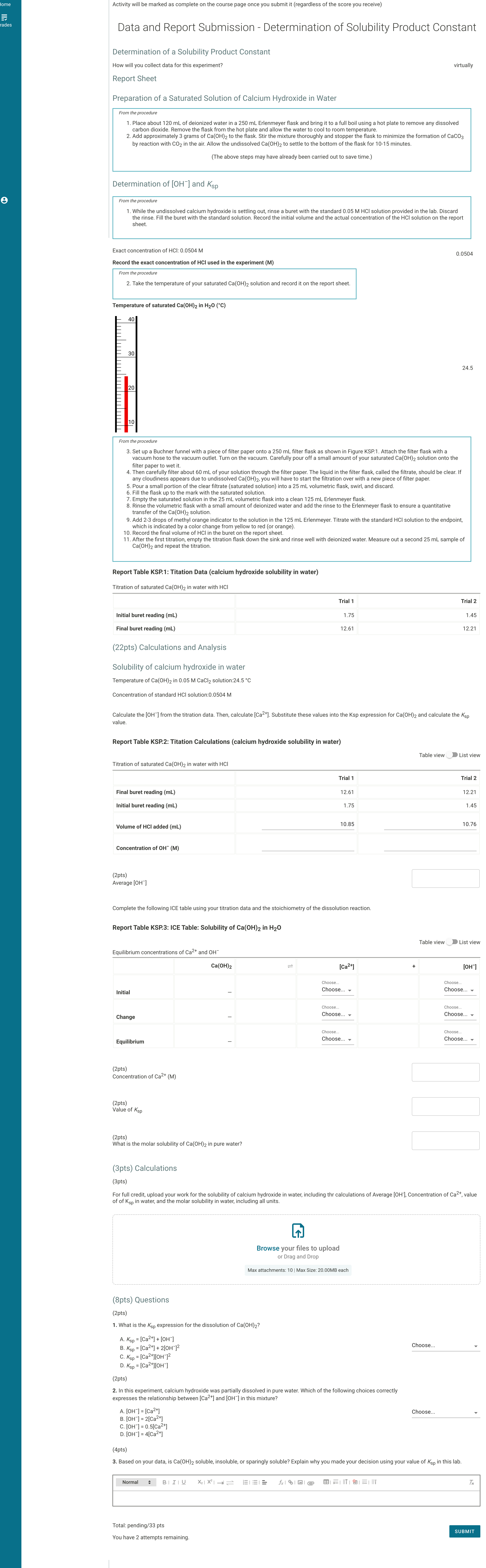 Data and Report Submission - ﻿Determination of | Chegg.com