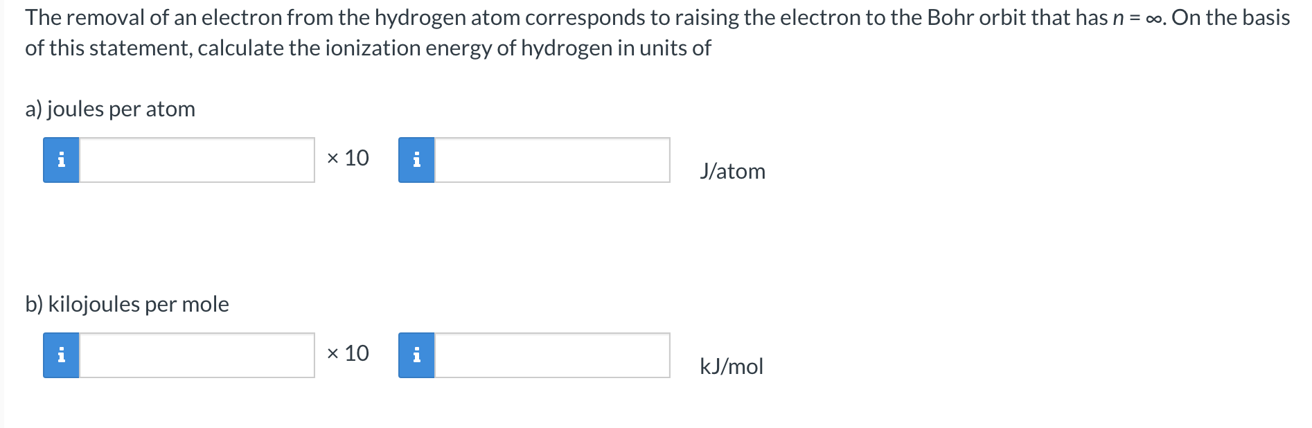 Solved The removal of an electron from the hydrogen atom | Chegg.com