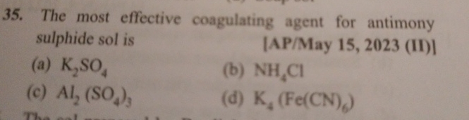 Solved The most effective coagulating agent for antimony | Chegg.com