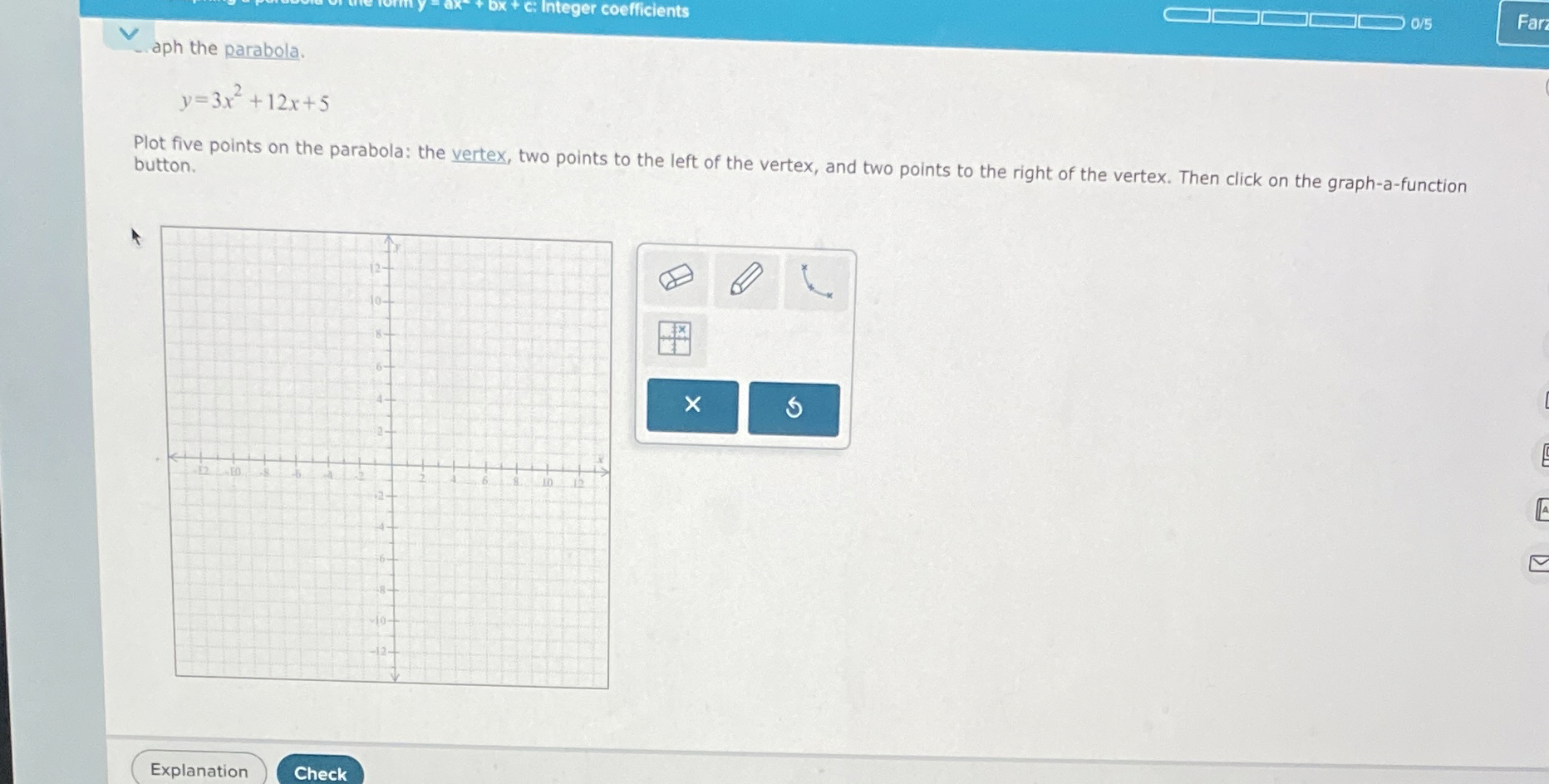 Solved aph the parabola.y=3x2+12x+5Plot five points on the | Chegg.com