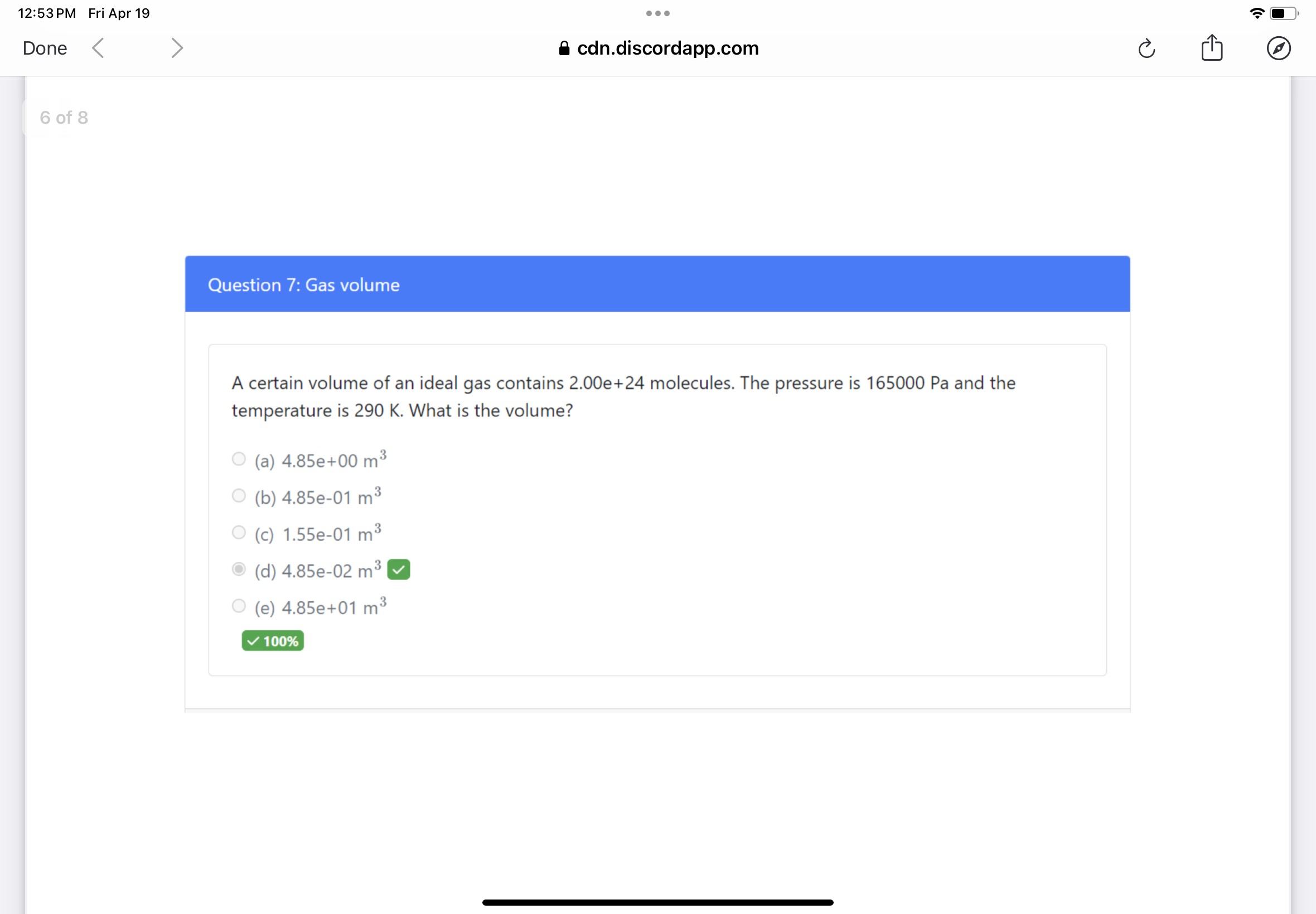 Solved A certain volume of an ideal gas contains 2.00e+24 | Chegg.com