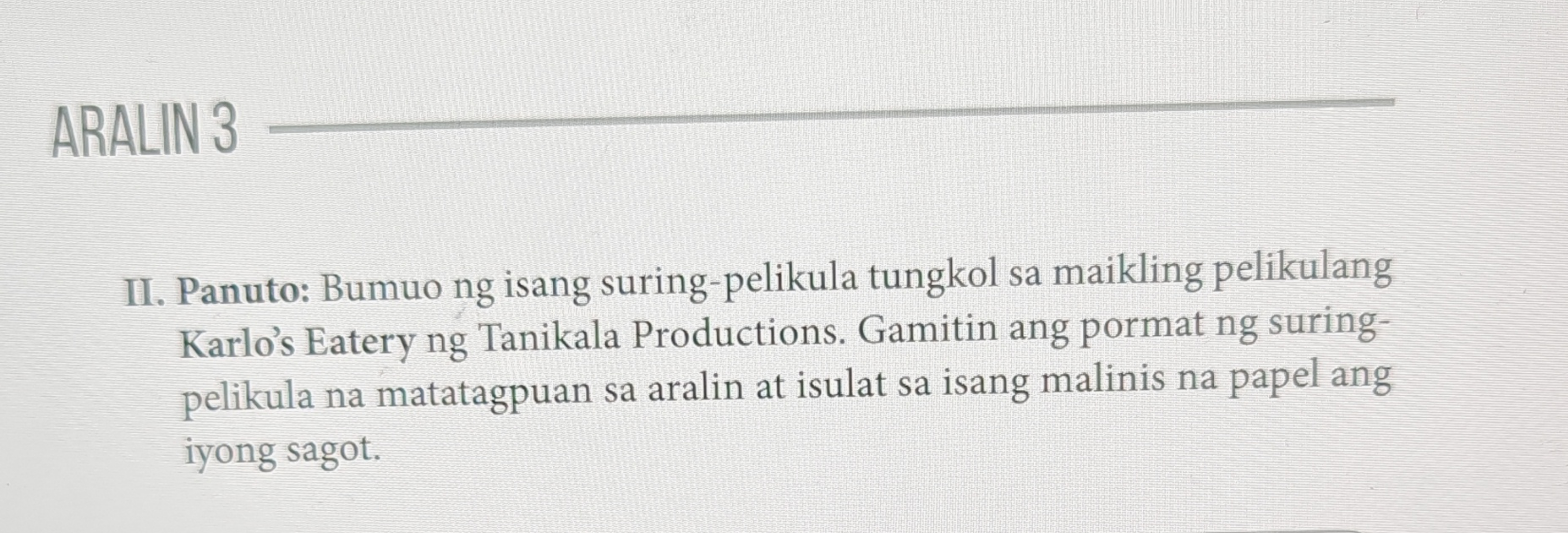 Solved Bumuo ng isang suring-pelikula tungkol sa maikling | Chegg.com