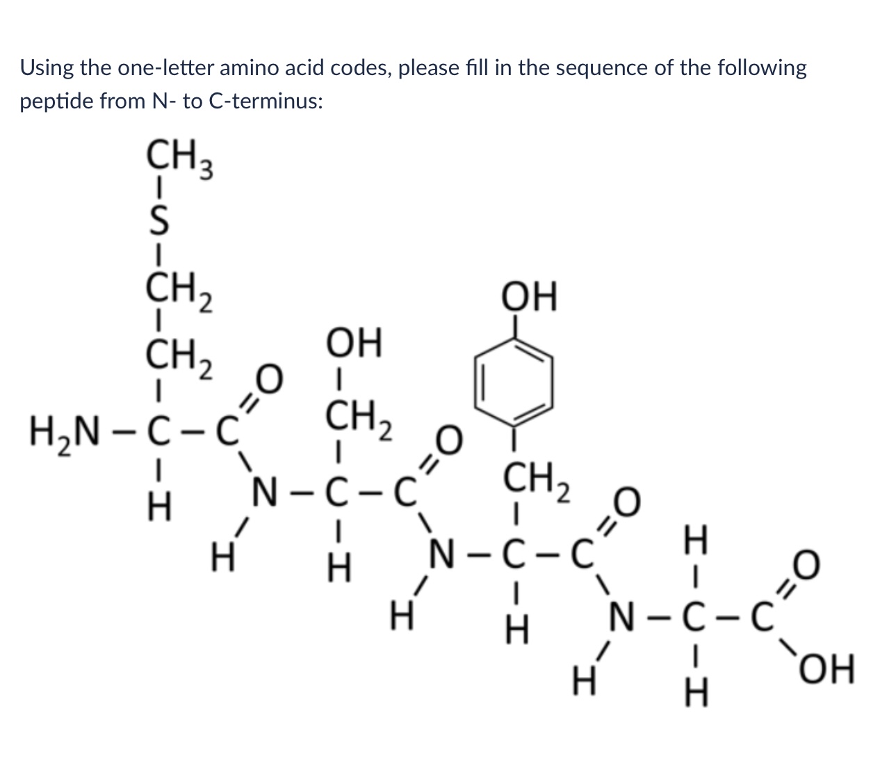 Solved Using the one-letter amino acid codes, please fill in | Chegg.com