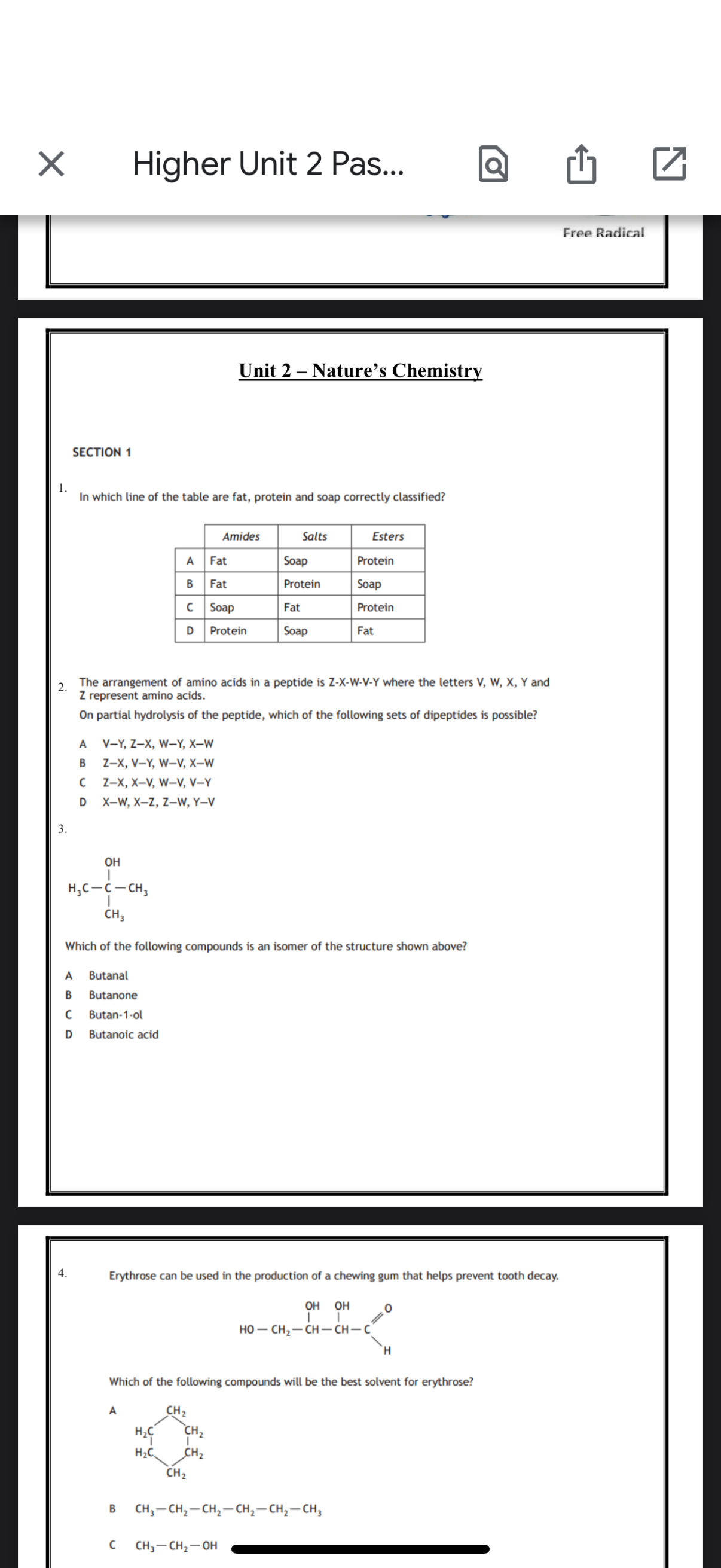 Solved code class="asciimath">Erythrose can be used in the | Chegg.com