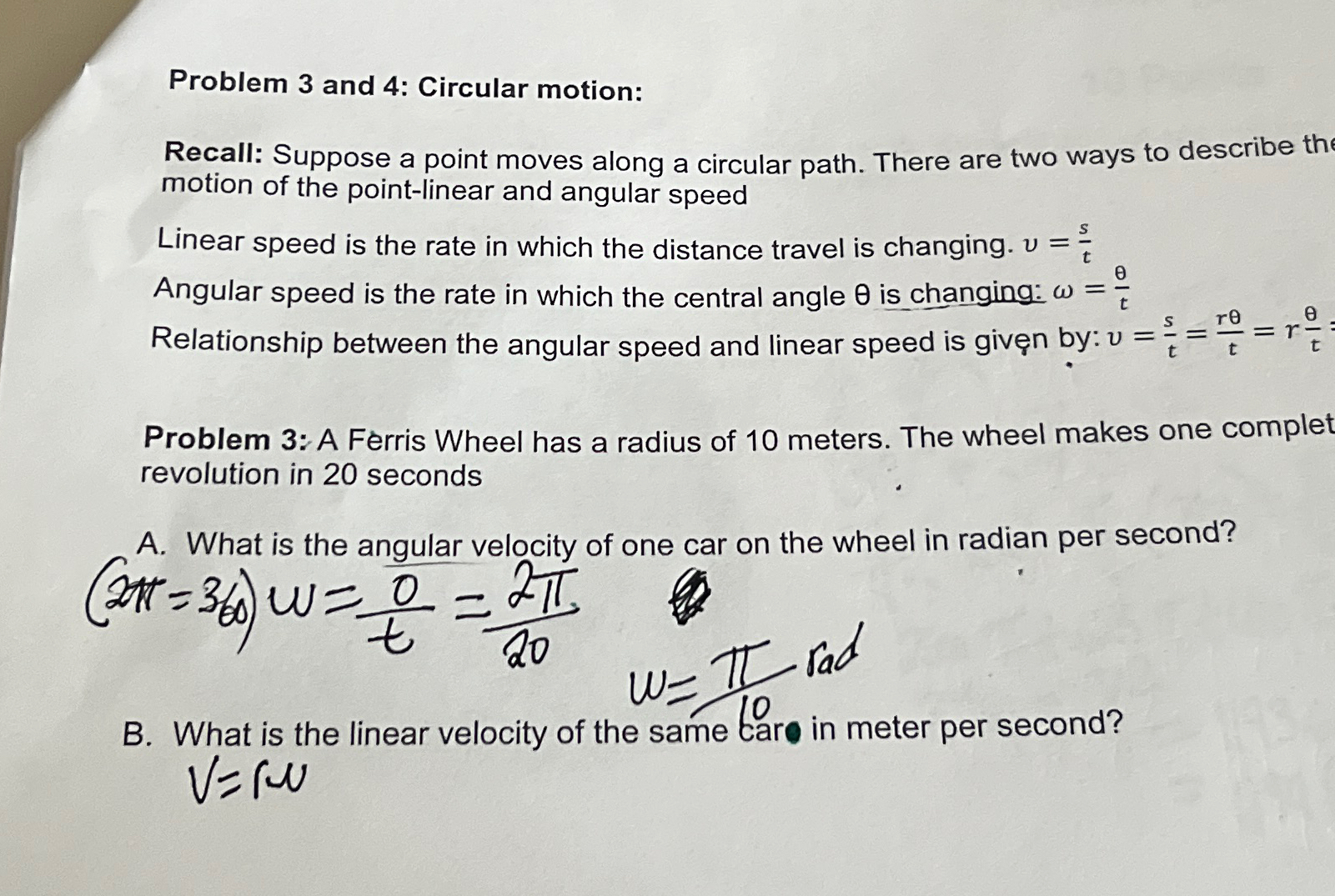 Solved Problem 3 ﻿and 4: Circular motion:Recall: Suppose a | Chegg.com