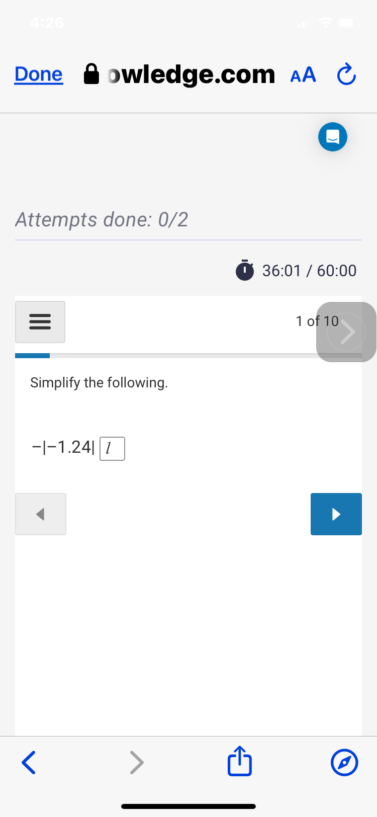 Solved Done owledge.com AA CAttempts done: 0/236:0160:001 | Chegg.com