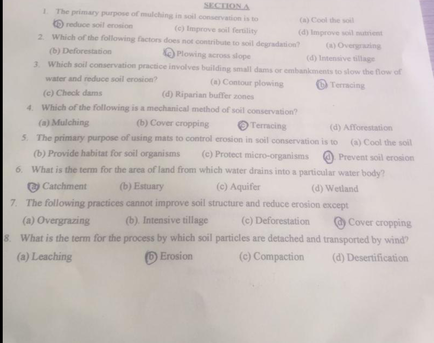 Solved SECTION A The primary purpose of mulching in soil | Chegg.com