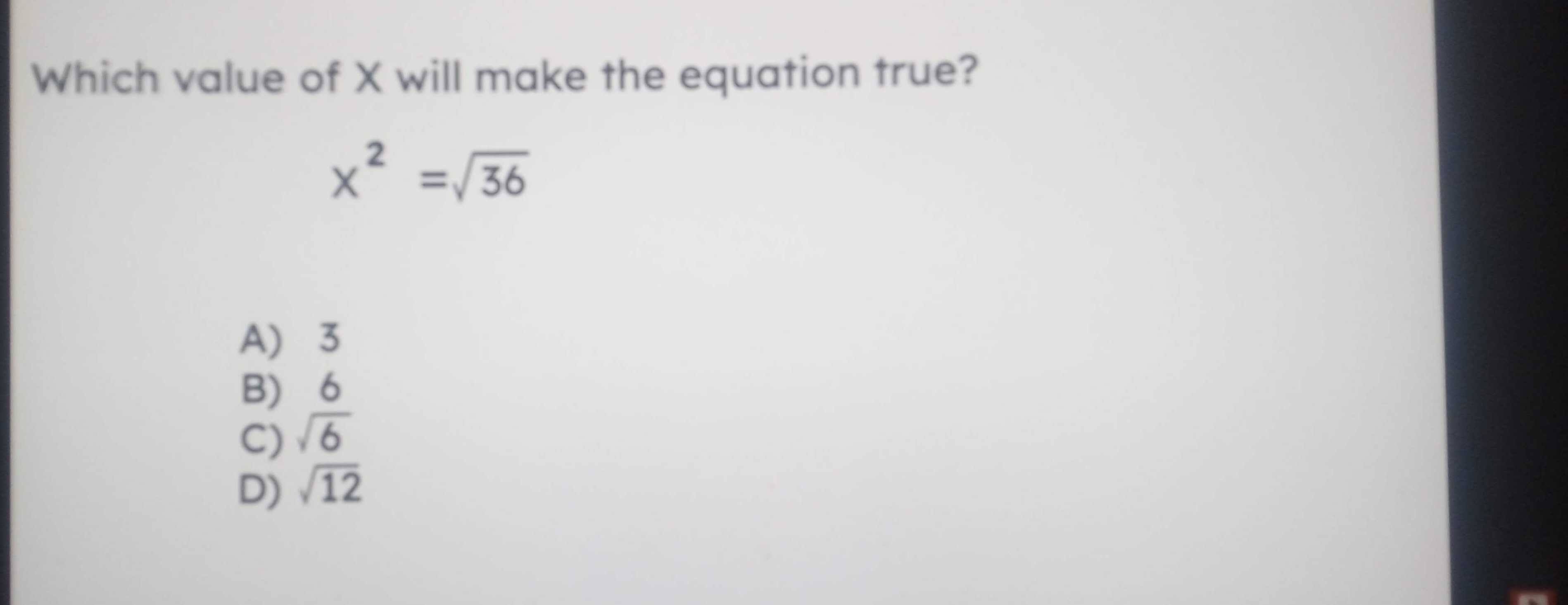 Solved Which value of x ﻿will make the equation true? x2=362 | Chegg.com