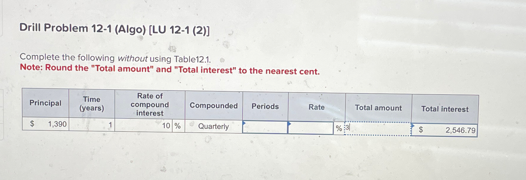 Solved Drill Problem 12-1 (Algo) [LU 12-1 (2)] ﻿Complete the | Chegg.com