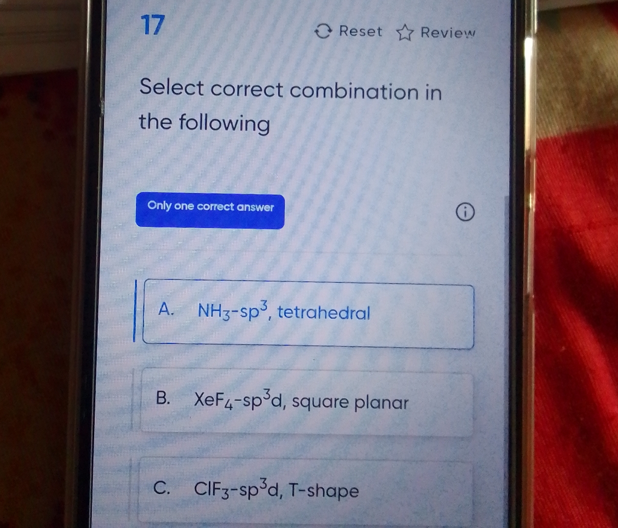 Solved 17 ﻿Reset Review Select correct combination in the | Chegg.com
