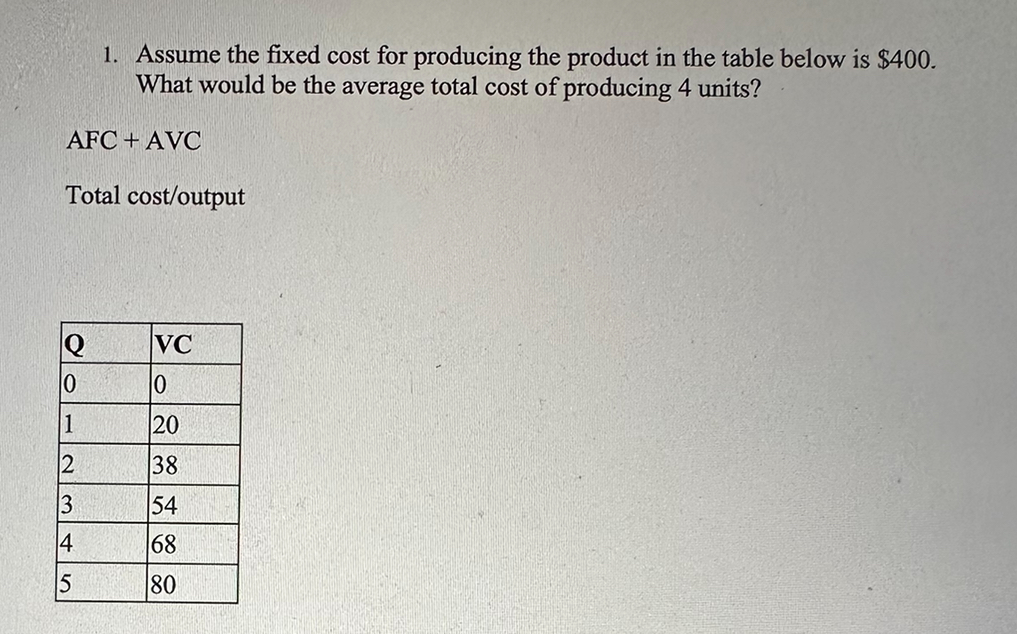 Solved Assume the fixed cost for producing the product in | Chegg.com
