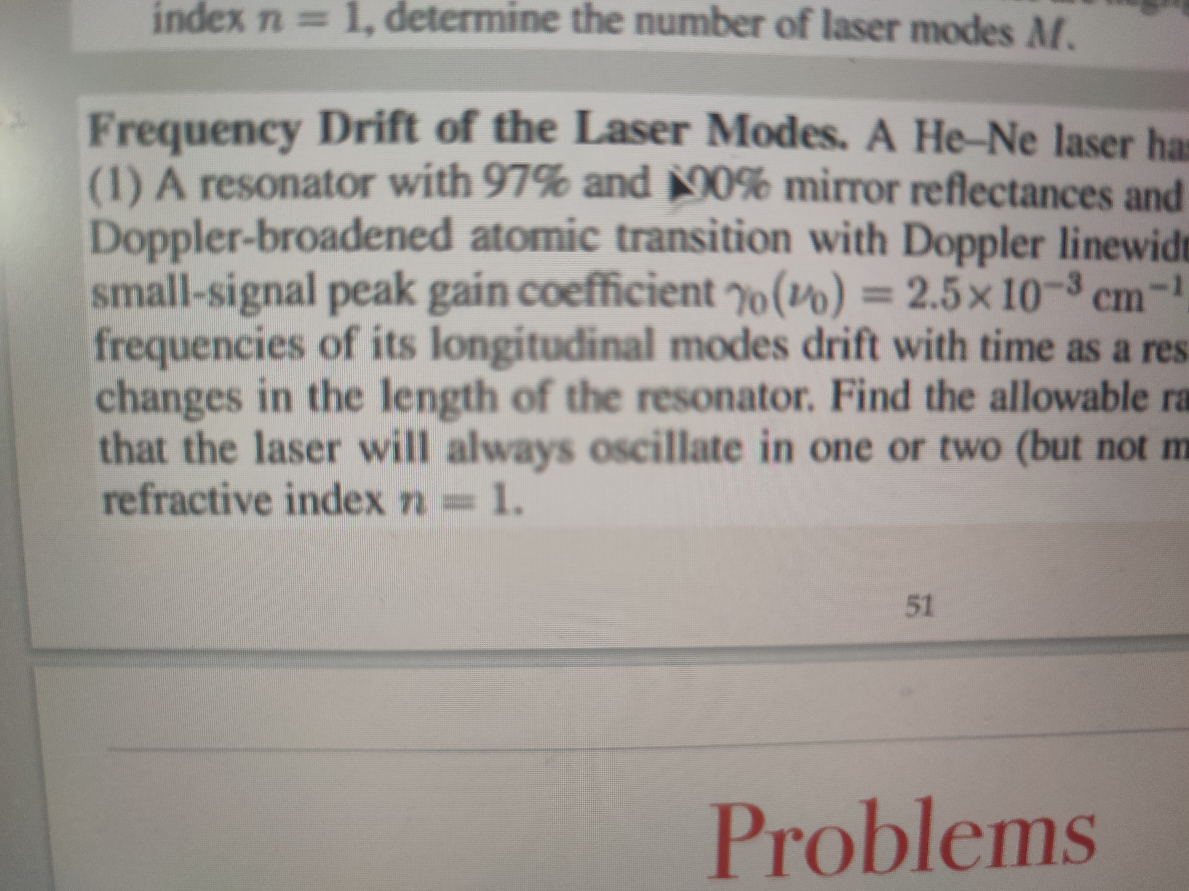 Solved index n=1, ﻿determine the number of laser modes M. | Chegg.com