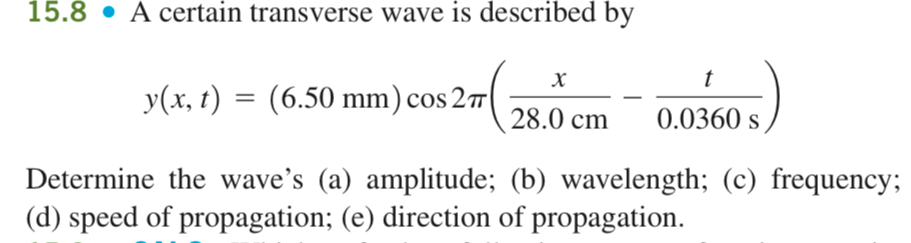 Solved 15.8 - ﻿A certain transverse wave is described by | Chegg.com