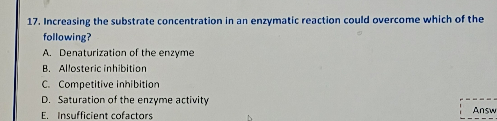 Solved Increasing the substrate concentration in an | Chegg.com