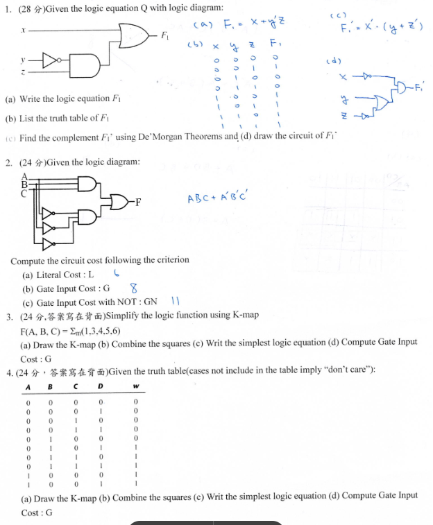 Solved (28 分)Given the logic equation Q ﻿with logic | Chegg.com