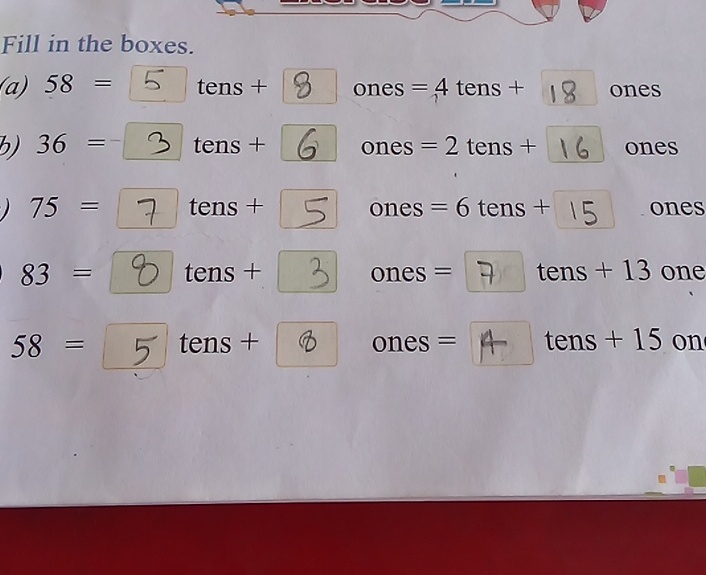 Solved Fill in the boxes. ones =4 ﻿tens + ﻿ones b) 36= ﻿tens | Chegg.com