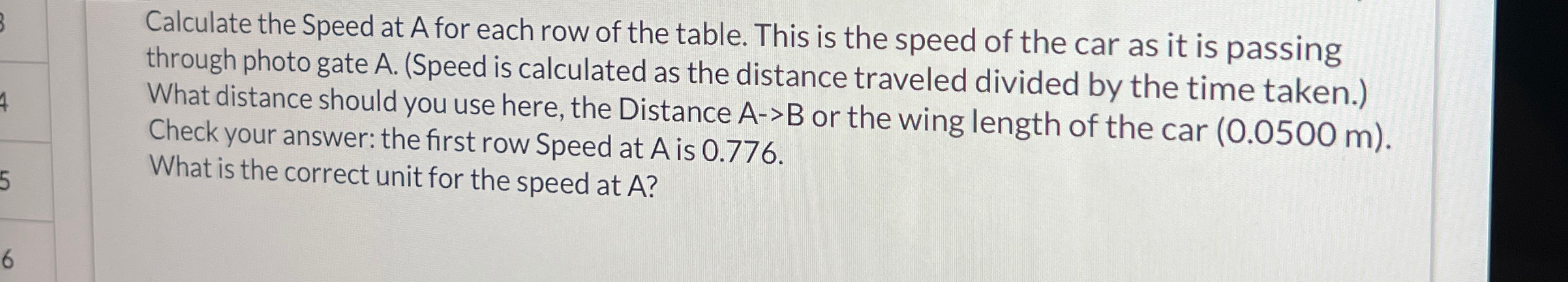 Solved Calculate the Speed at A for each row of the table. | Chegg.com