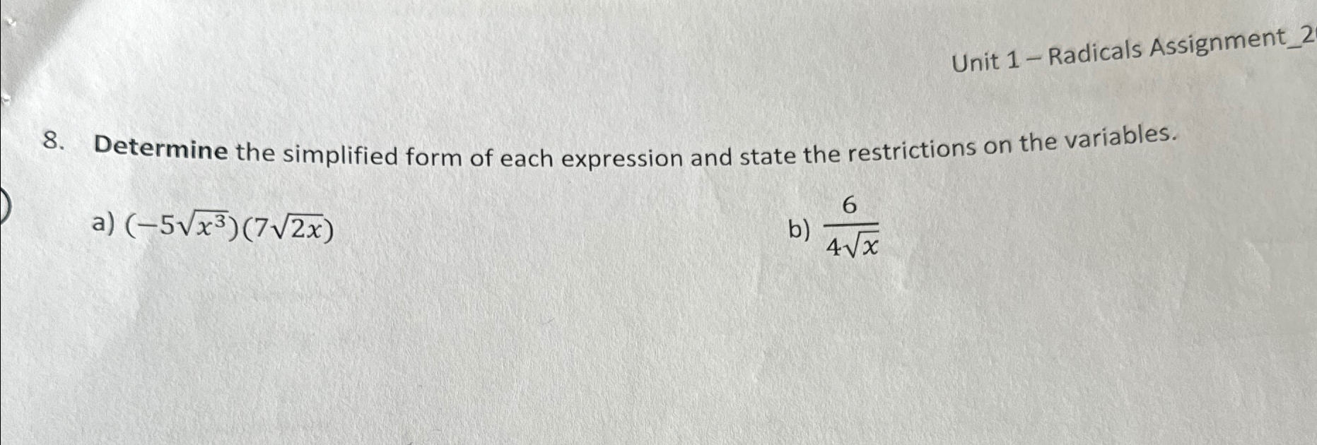 Solved Unit 1-Radicals Assignment_28. ﻿Determine the | Chegg.com