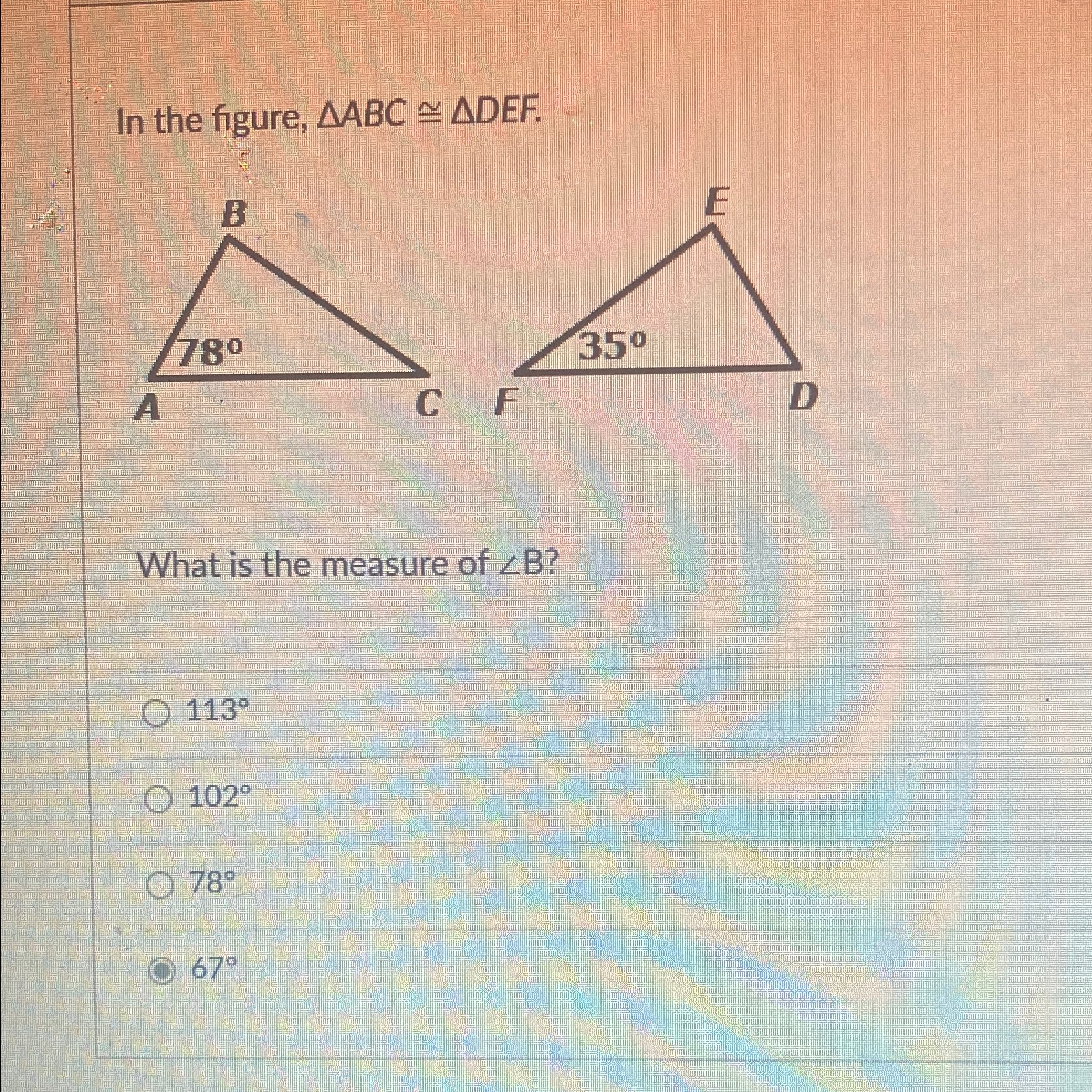 Solved In the figure, ????ABC~????=DEF.What is the measure | Chegg.com