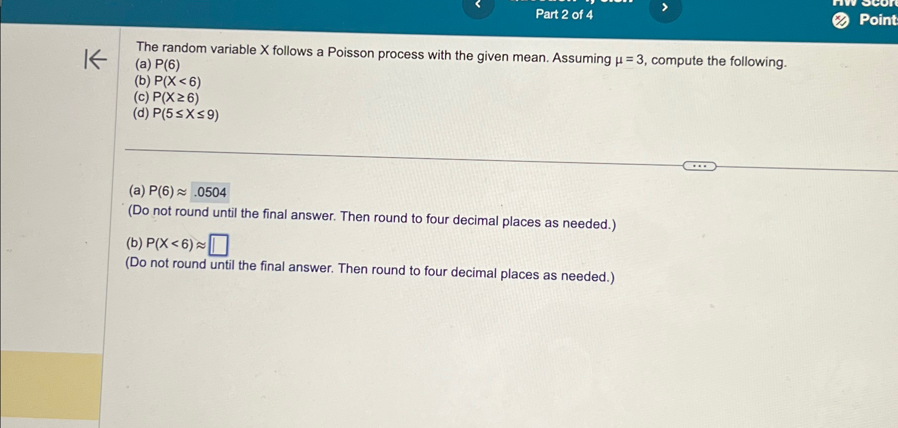 Solved Part 2 ﻿of 4The random variable x ﻿follows a Poisson | Chegg.com