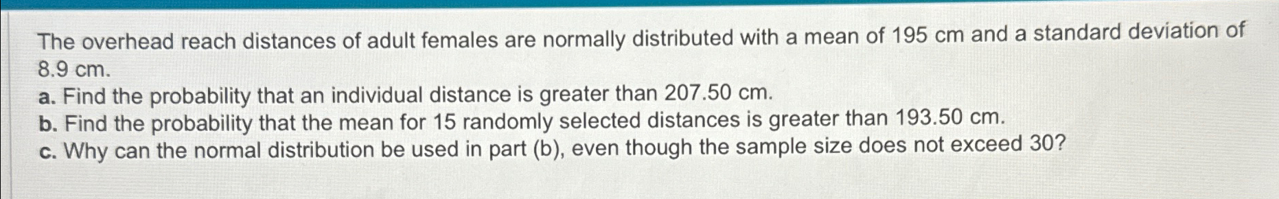 The overhead reach distances of adult females are | Chegg.com