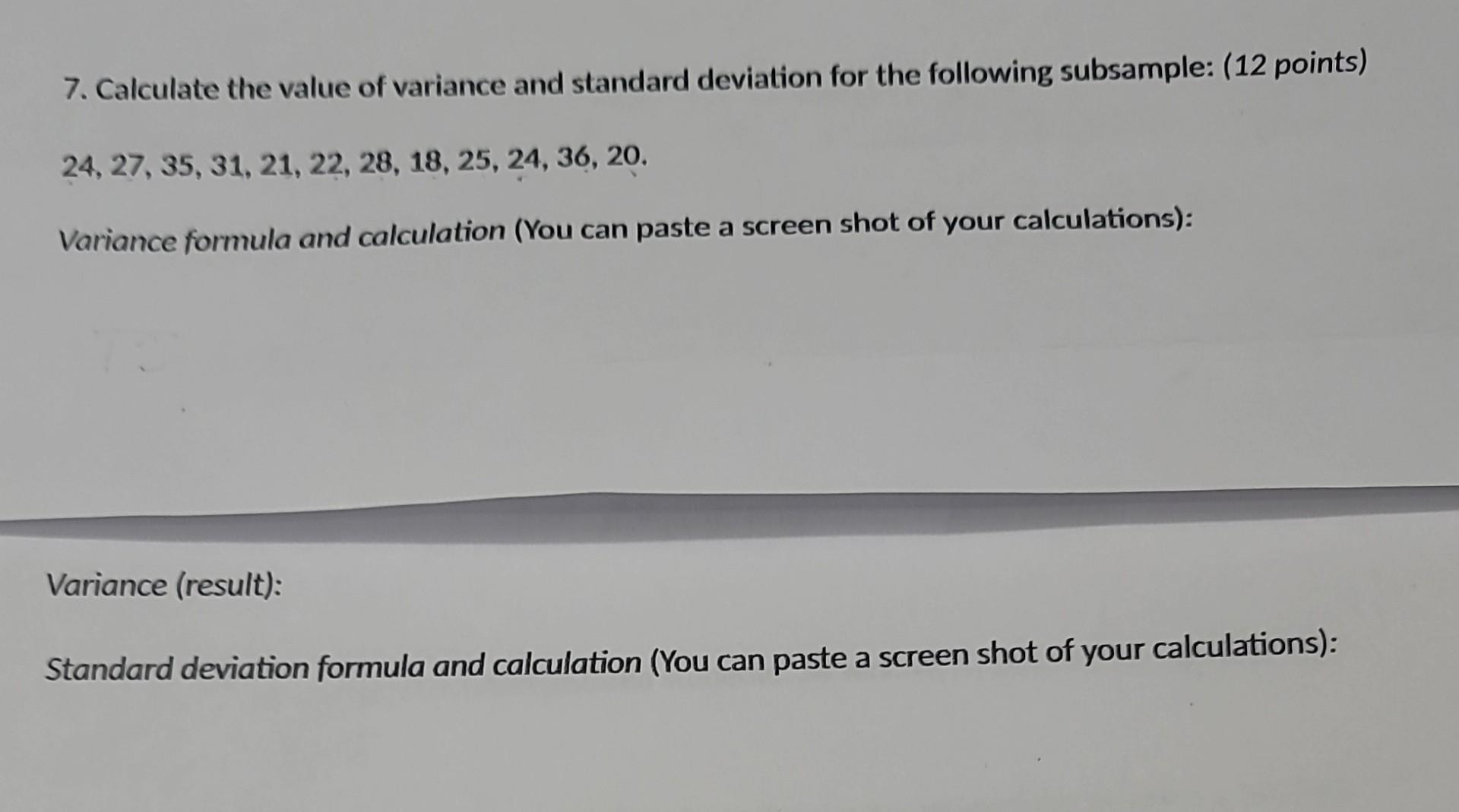Solved Calculate the value of variance and standard | Chegg.com