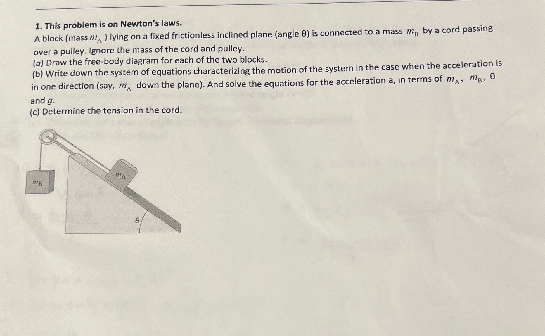 Solved This problem is on Newton's laws.A block (mass mA ) | Chegg.com