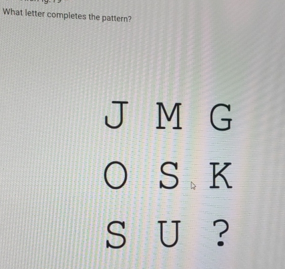 Solved What letter completes the pattern? J M G O S K S ﻿U ? | Chegg.com