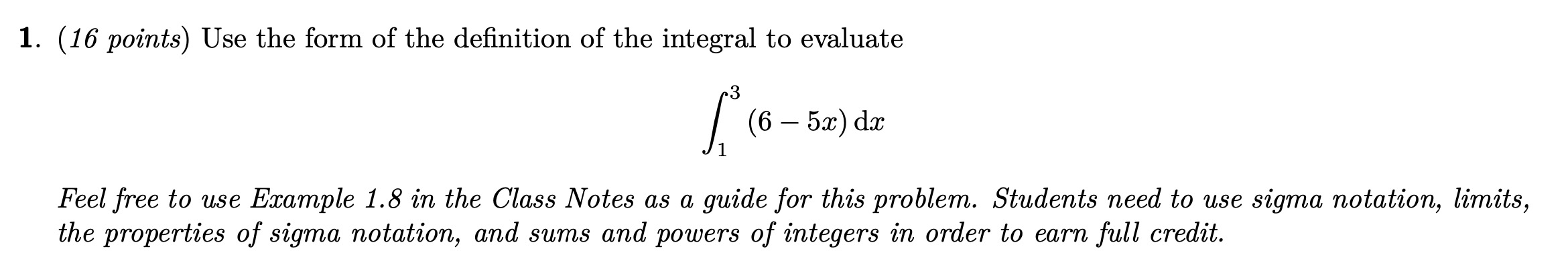 Solved (16 ﻿points) ﻿Use the form of the definition of the | Chegg.com