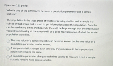 Solved Question 1 (1 ﻿point)What is one of the differences | Chegg.com