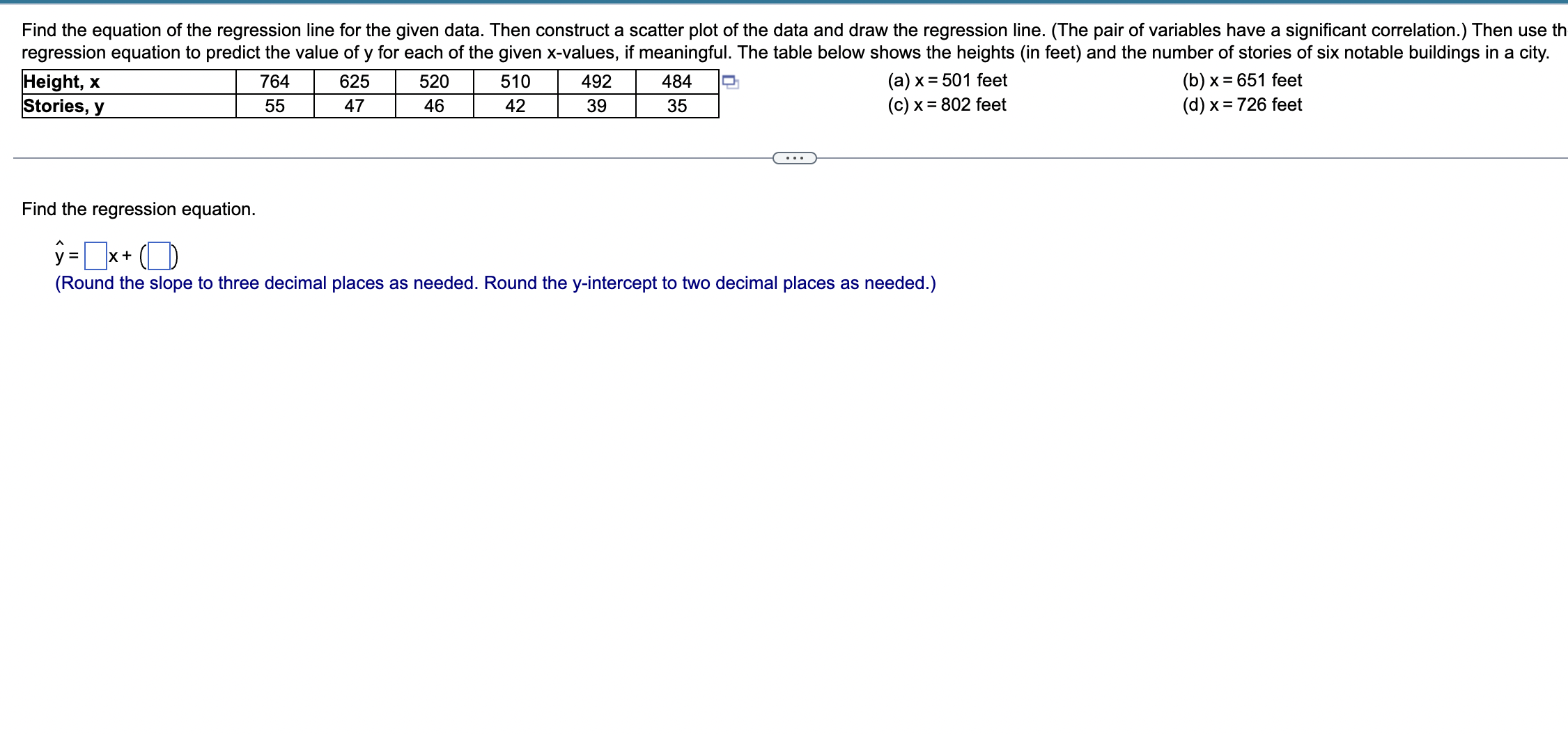 Solved Find the equation of the regression line for the | Chegg.com