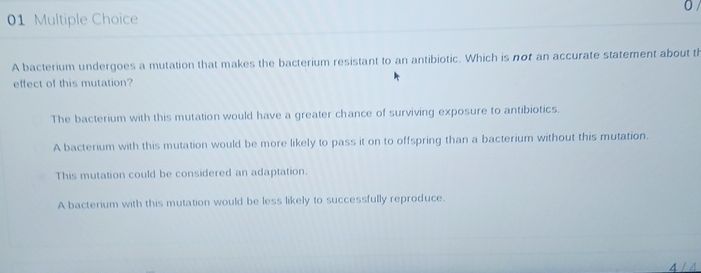 Solved 01 ﻿Multiple Choice A bacterium undergoes a mutation | Chegg.com