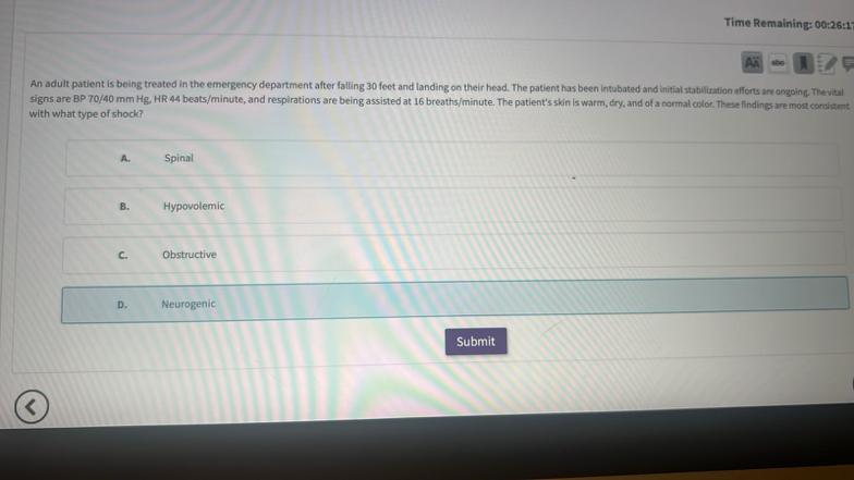 Solved Time Remaining: 00:26:1AIabsIEAn adult patient is | Chegg.com