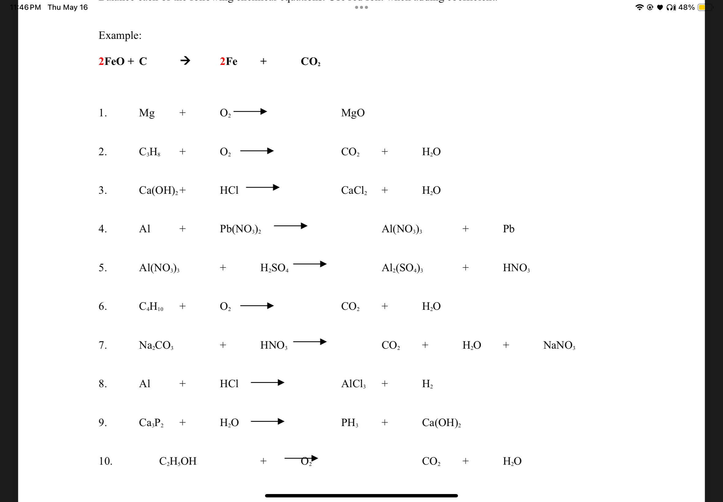 Solved Example: 2FeO+C,→,2Fe,+,CO2 Mg+O2longrightarrow,MgO | Chegg.com