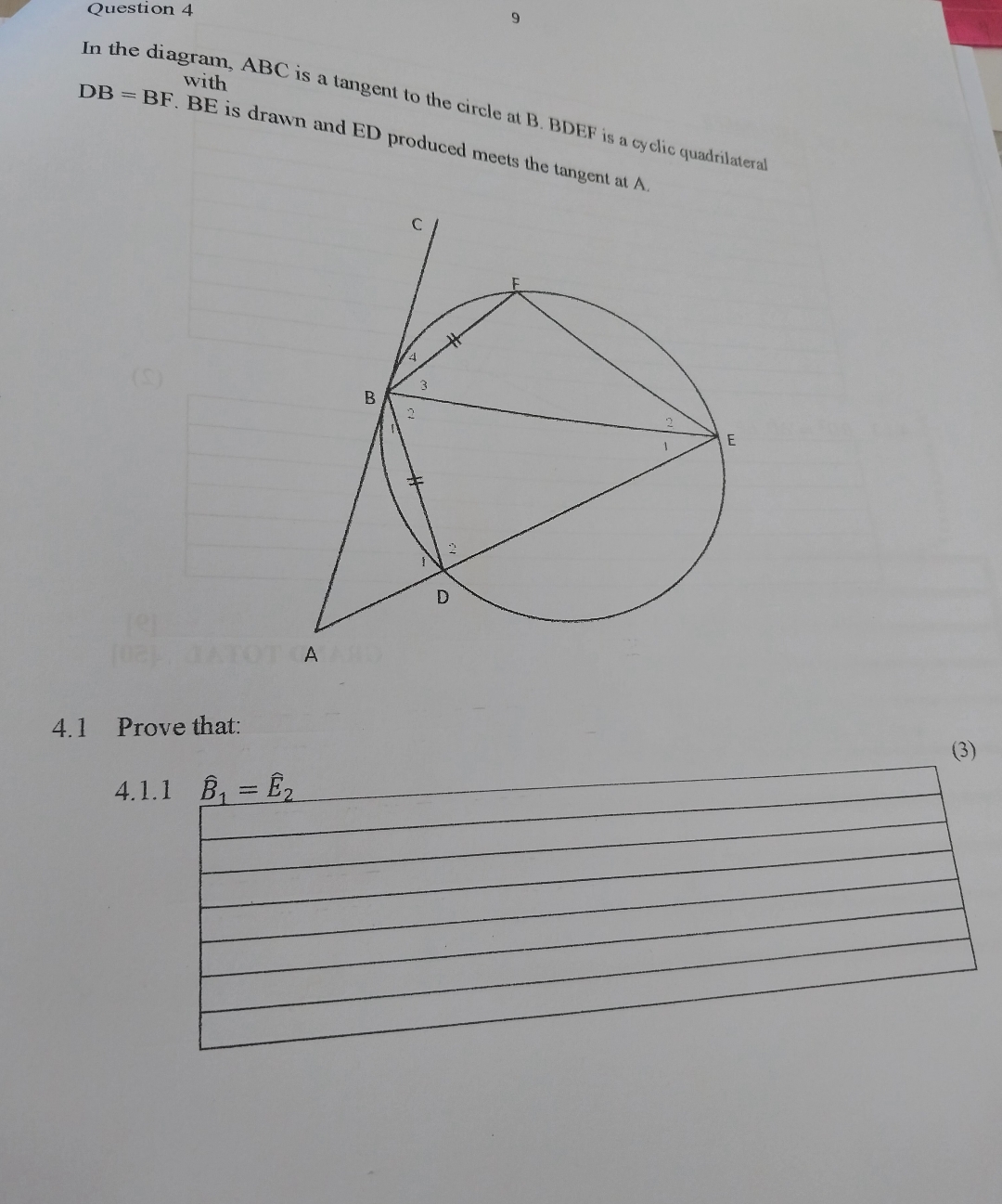 Solved Question 4 9 ﻿In the diagram, ABC is a tangent to the | Chegg.com