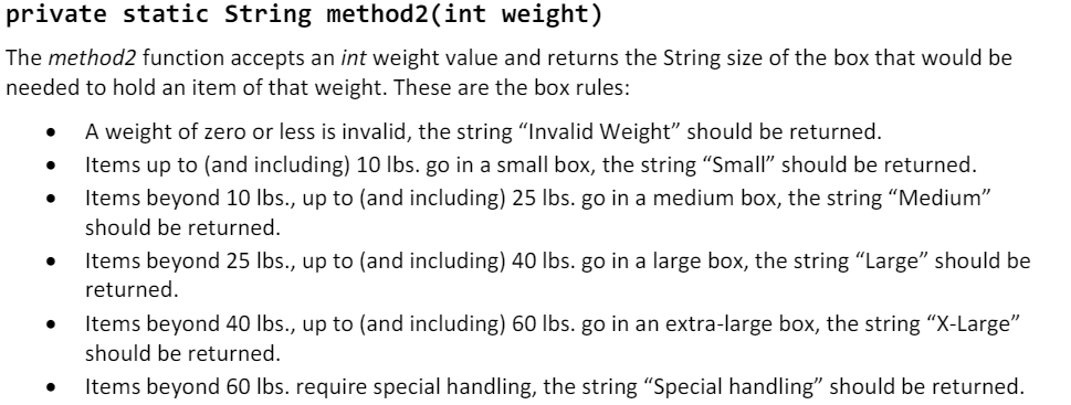 Solved Private Static String Method2int Weight The Method 