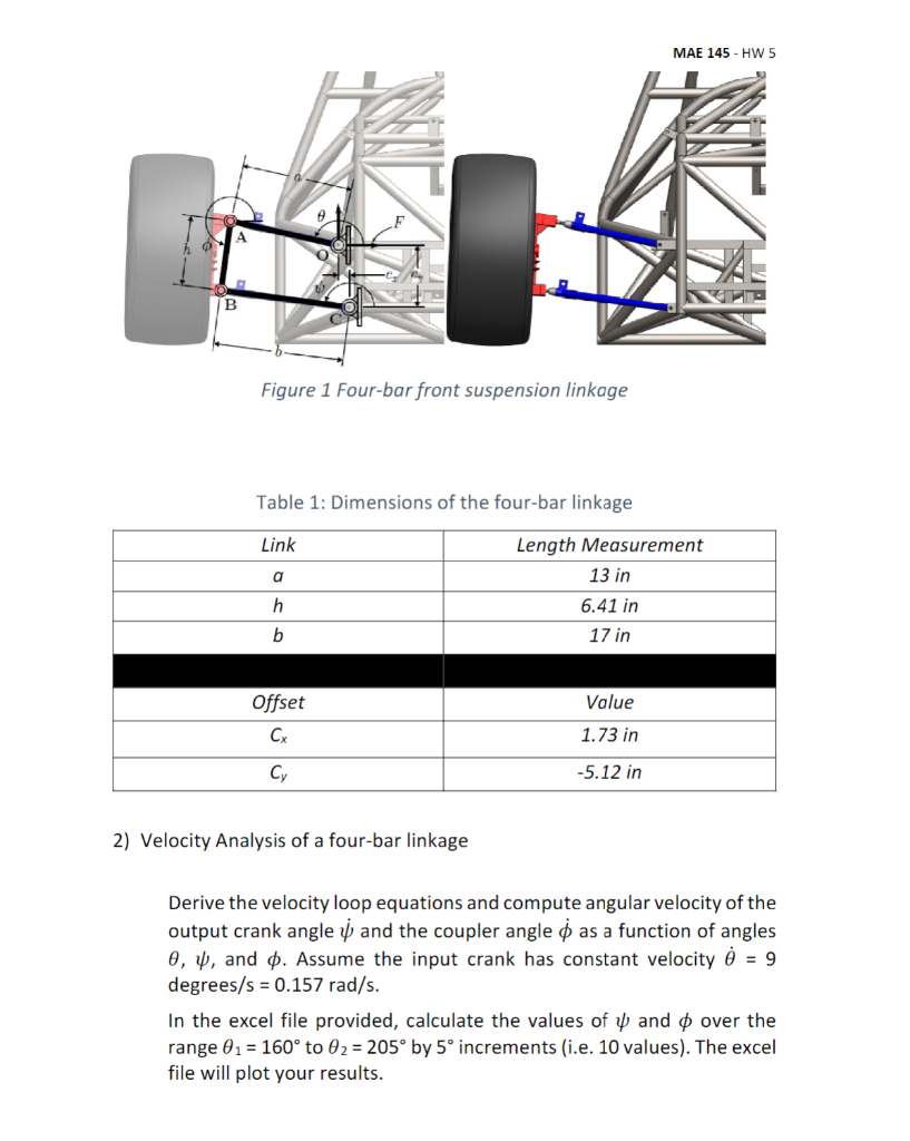 Solved Figure 1 four Bar Front Suspension Linkage Table 1