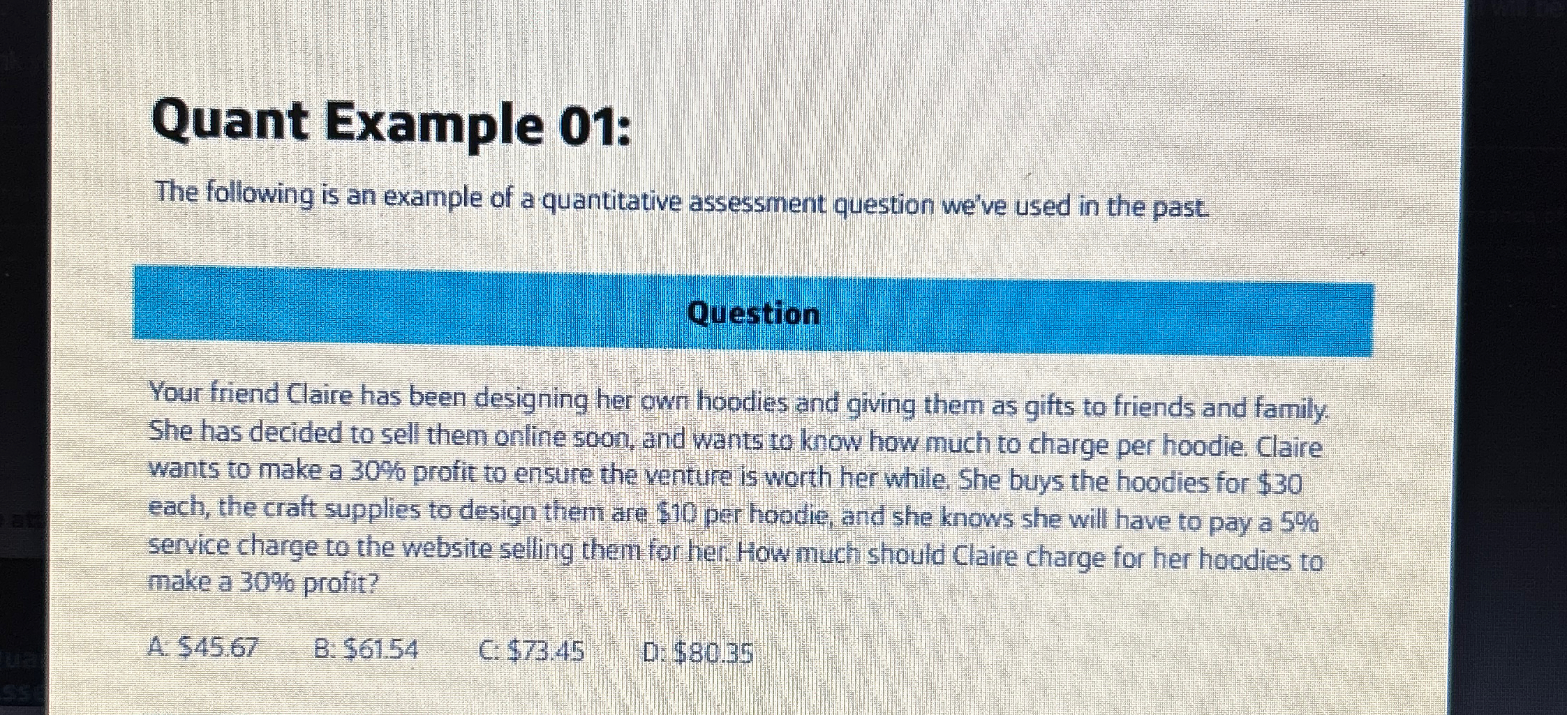 Solved Quant Example 01:The following is an example of a | Chegg.com