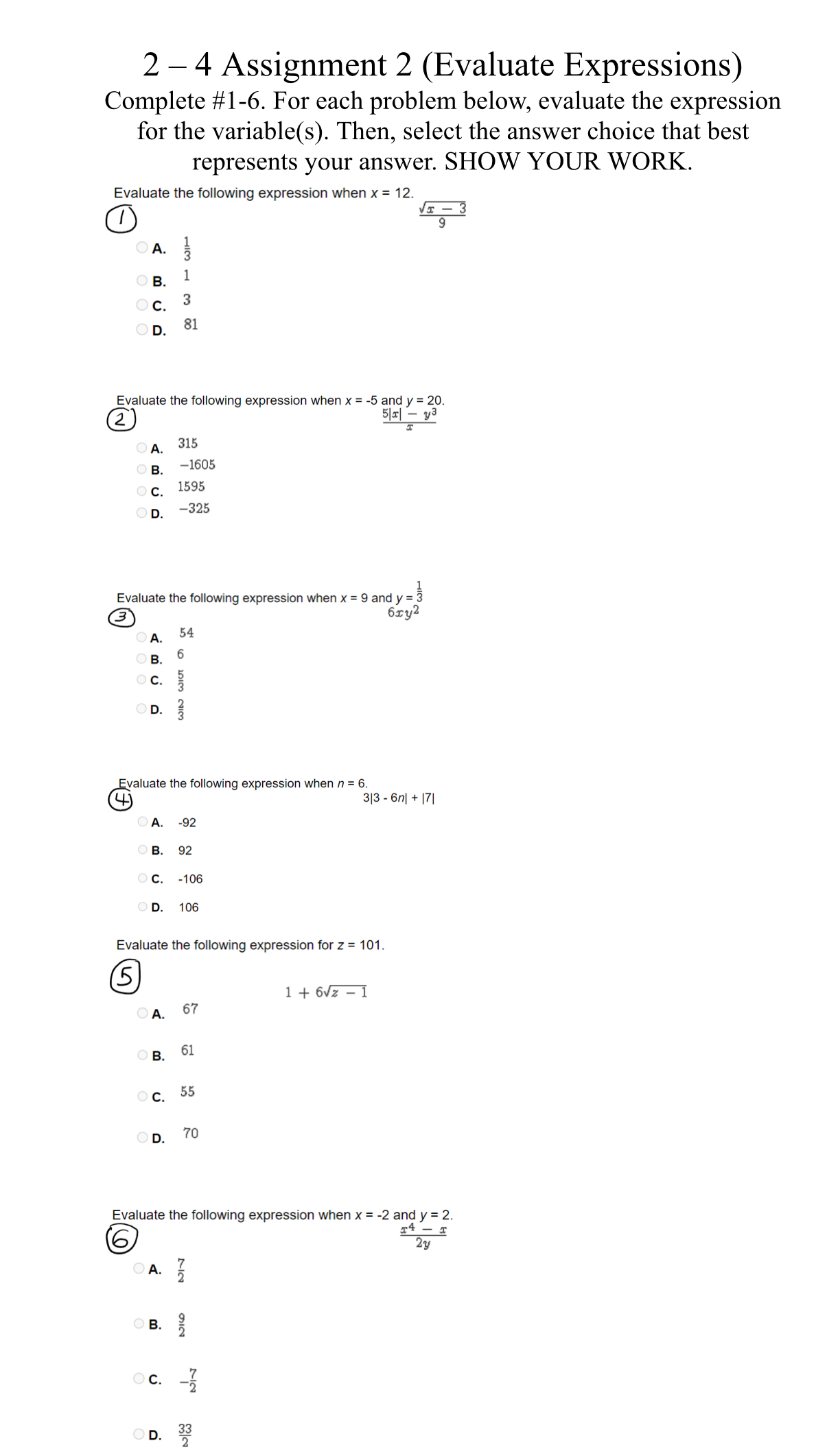 Solved 2- 4 ﻿Assignment 2 (Evaluate Expressions) ﻿Complete | Chegg.com