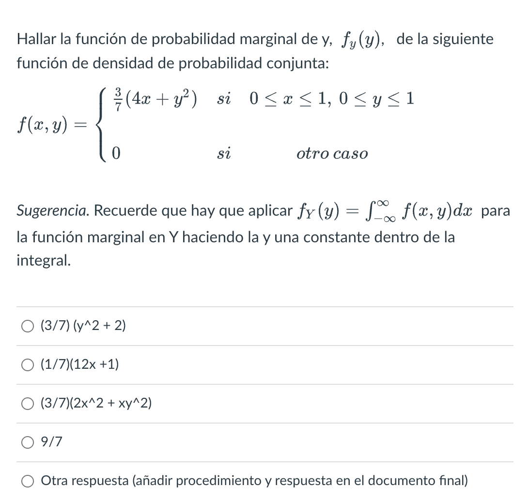 Solved Hallar la función de probabilidad marginal de | Chegg.com
