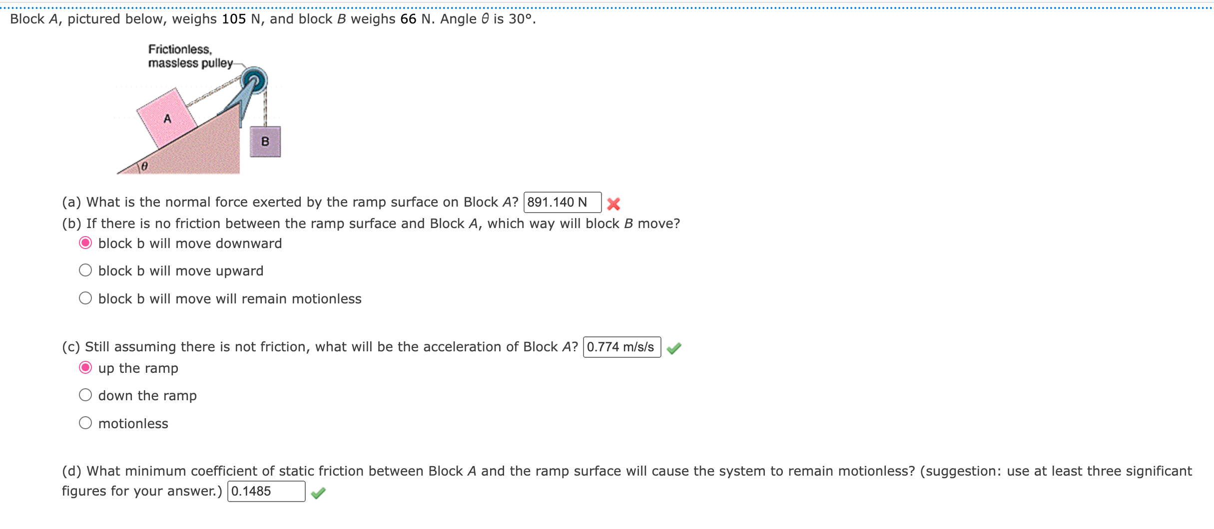 Solved Block A, ﻿pictured below, weighs 105N, ﻿and block B | Chegg.com