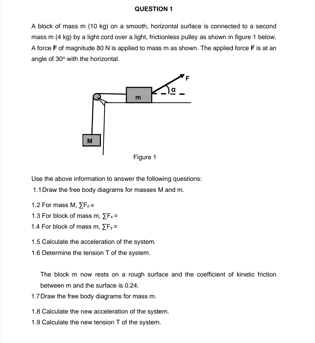 Solved QUESTION 1A block of mass m(10kg) ﻿on a smooth, | Chegg.com