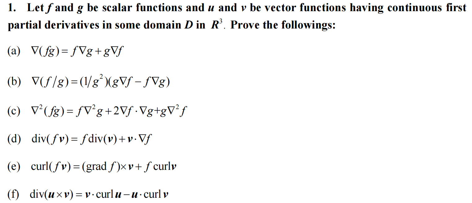 Solved Let f ﻿and g ﻿be scalar functions and u ﻿and v ﻿be | Chegg.com