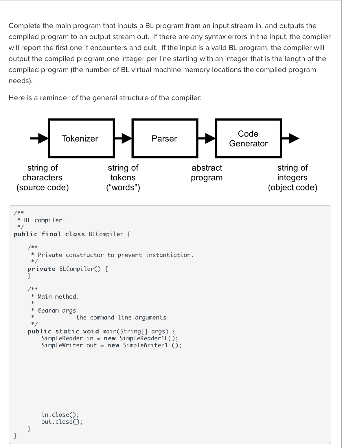 Solved Complete the main program that inputs a BL program | Chegg.com