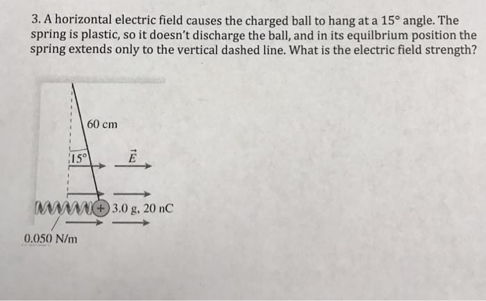 Solved A horizontal electric field causes the charged ball | Chegg.com
