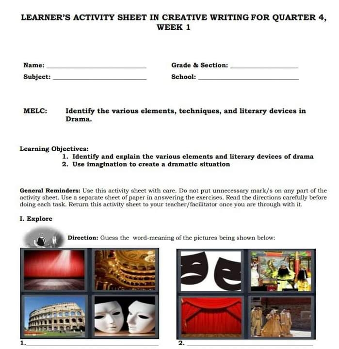 Solved LEARNER'S ACTIVITY SHEET IN CREATIVE WRITING FOR | Chegg.com