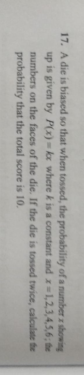Solved code class="asciimath">A die is biased so that when | Chegg.com