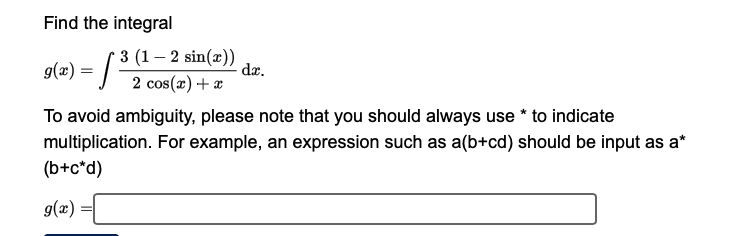 Solved code class="asciimath">Find the integral g(x)=\int | Chegg.com