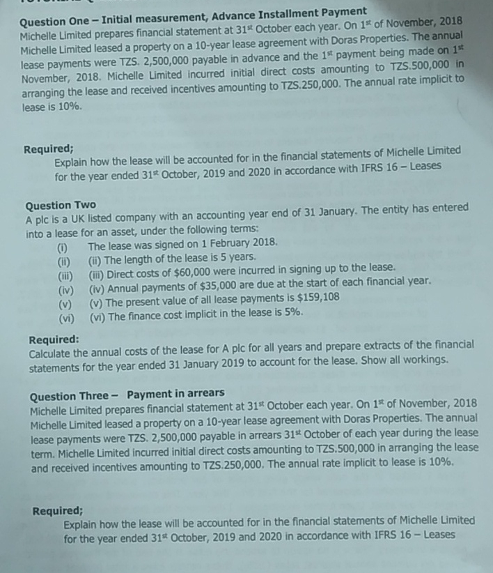 Solved Question One - ﻿Initial measurement, Advance | Chegg.com